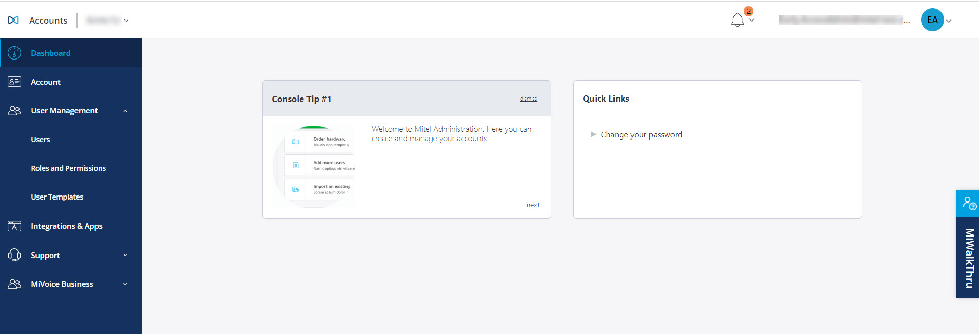 Log in to the Mitel Administration